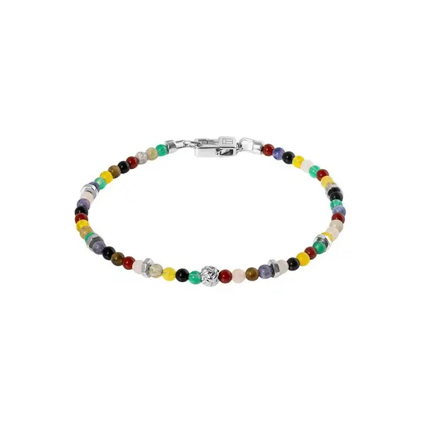 Tateossian Nodo Semi-precious Bracelet In Rhodium Plated Silver With Multicolour Beads - Gray