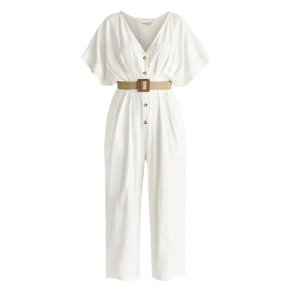PAISIE Linen Blend Button Jumpsuit