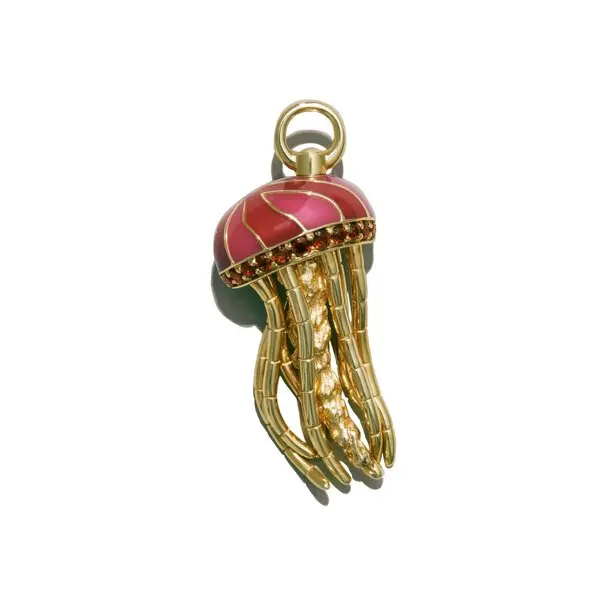ONI Jellyfish Charm In Sterling Silver With Garnet And Blue Topaz - Gold