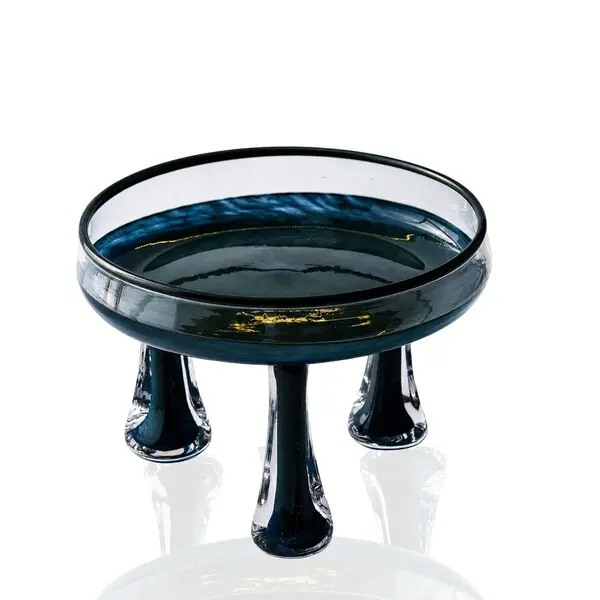 MARLETH Teal Footed Glass Cake Stand