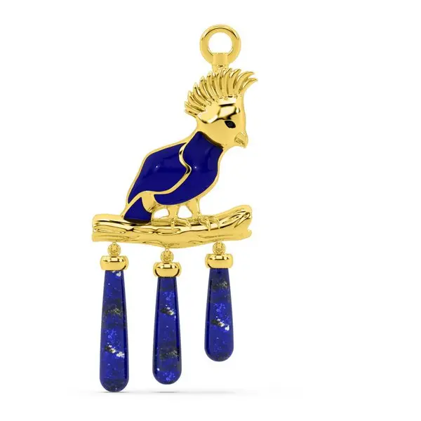 ONI Blue Cockatoo Charm With Lapis And Enamel - Gold