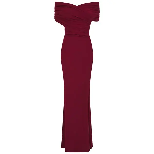 CELESTINE & MAE Primula Bodycon Crossover Maxi Dress - Red