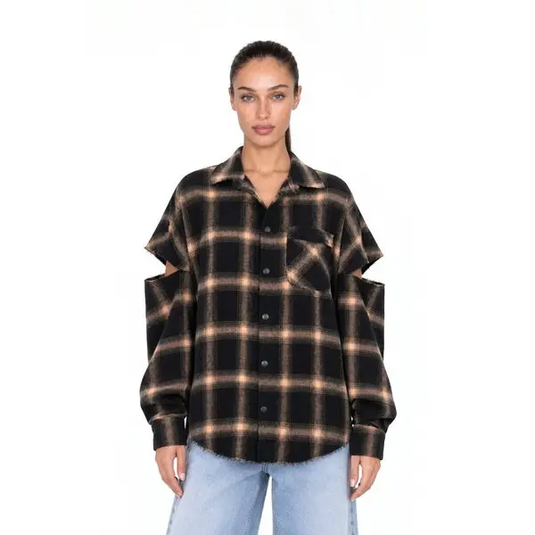MYSIMPLICATED Deconstructed Plaid Shirt - Black/brown