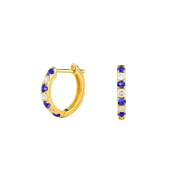 JUVETTI  18k Gold Vermeil Sapphire & Diamond Huggie Hoop Earrings - White/gold/blue