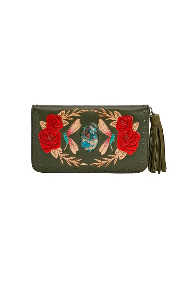 JODI LEE Akaroa Rose Wallet Olive - Green
