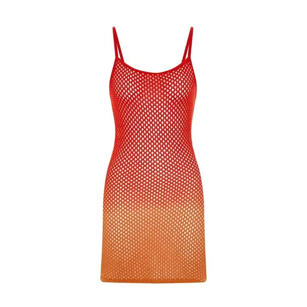 PCFG The Solar Reflections Golden Hour Open-knit Beach Mini Dress - Orange