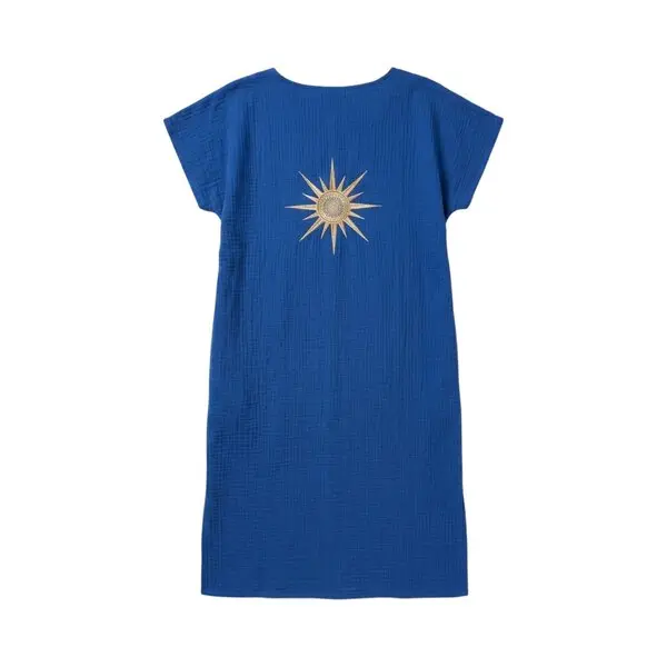 CASA DUNIYA Royal Cotton Sun Embroidery Soleil Swimsuit Cover-up - Blue