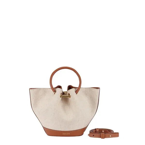 SAONARA BRAND Saonara Mini Capazo Bag In Caramel Leather And Linen - Black/brown