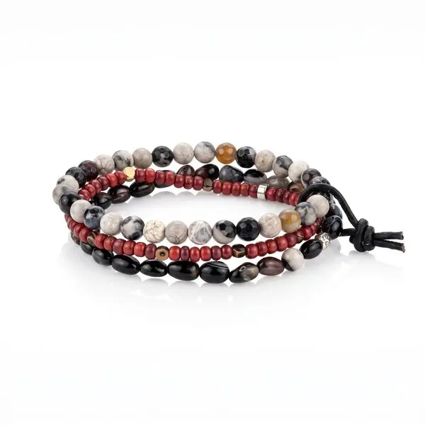 JAREDJAMIN Lucan Oxblood & Pebble Agate Stackable Bracelet Set