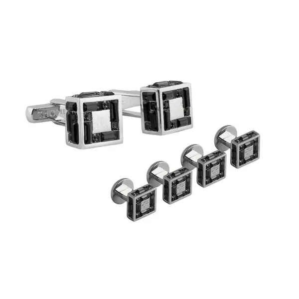 Tateossian Silver / Black Cube Shaped Cufflink Stud Set With Swarovski Elets - Silver/black