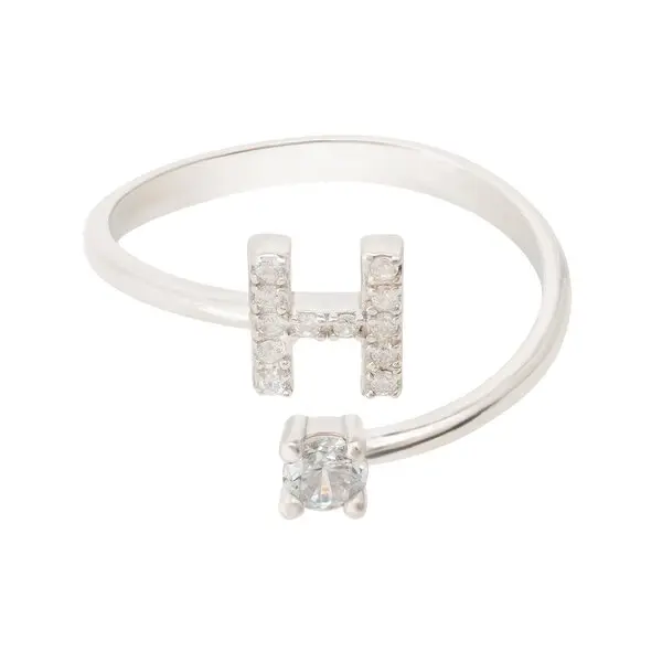 LATELITA London Sterling Silver Cubic Zirconia Initial Ring - White/silver