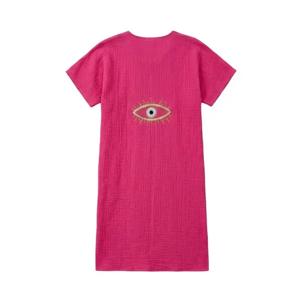 CASA DUNIYA Hot Cotton Evil Eye Embroidery Soleil Swimsuit Cover-up - Pink