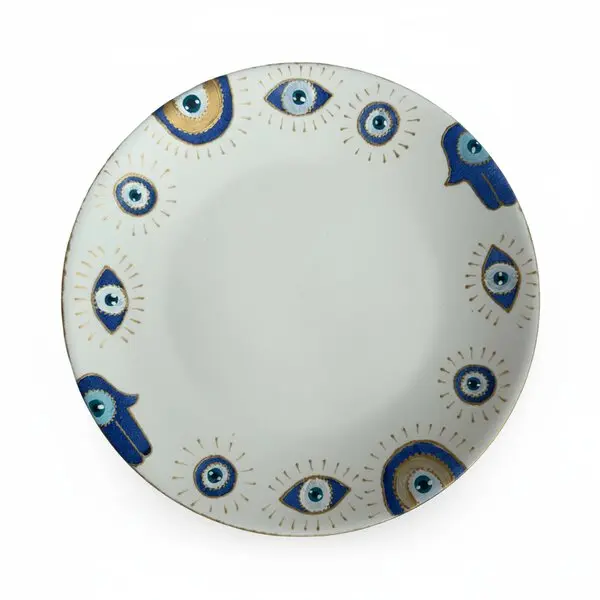 CASA DUNIYA Hand-painted Evil Eye Round Karima Serving Platter - White