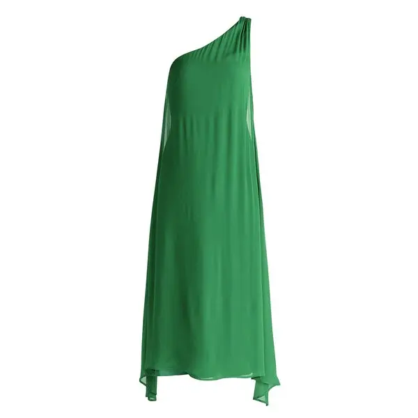 PAISIE One Shoulder Flowy Dress With Waist Tie Detail - Green