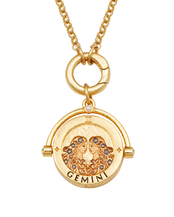 FABLE ENGLAND Gemini Zodiac Spinner Pendant Necklace