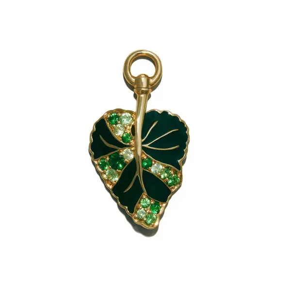 ONI African Violet Charm Leaf Charm In Sterling Silver With Tsavorite Gemstones