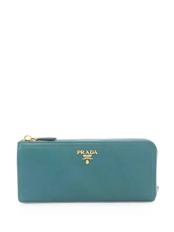 Prada 2010s Metal Logo L-shaped Wallet - Blue