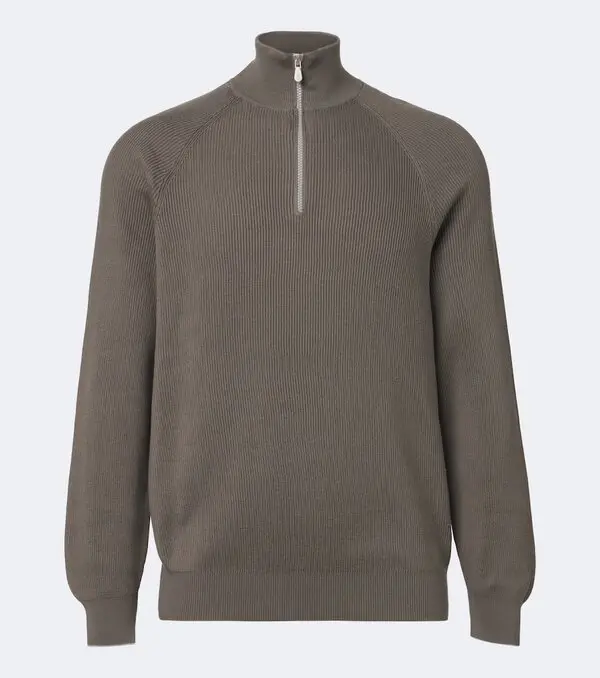 Brunello Cucinelli Ribbed-knit Half-zip Cotton Sweater