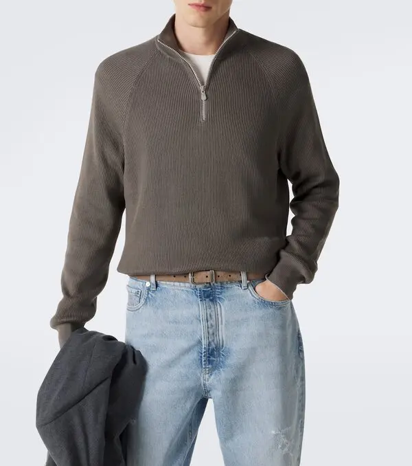 Brunello Cucinelli Ribbed-knit Half-zip Cotton Sweater