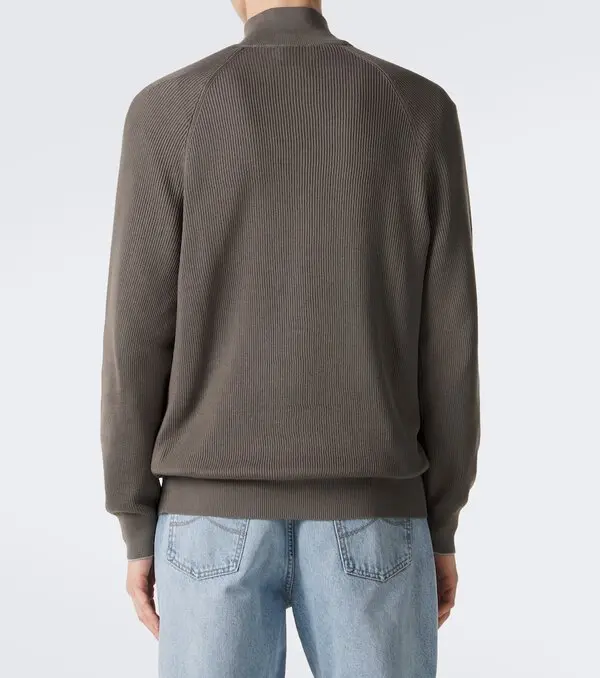 Brunello Cucinelli Ribbed-knit Half-zip Cotton Sweater
