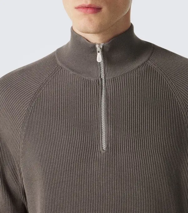 Brunello Cucinelli Ribbed-knit Half-zip Cotton Sweater
