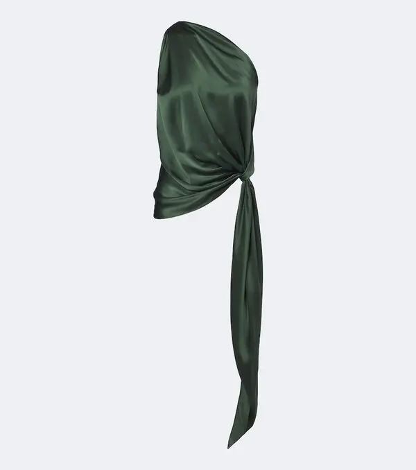 THE SEI Draped One-shoulder Silk Satin Top