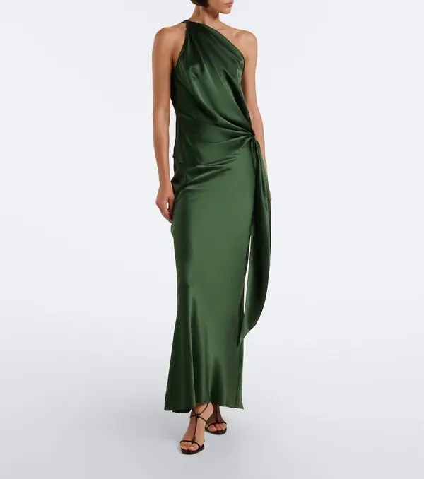 THE SEI Draped One-shoulder Silk Satin Top