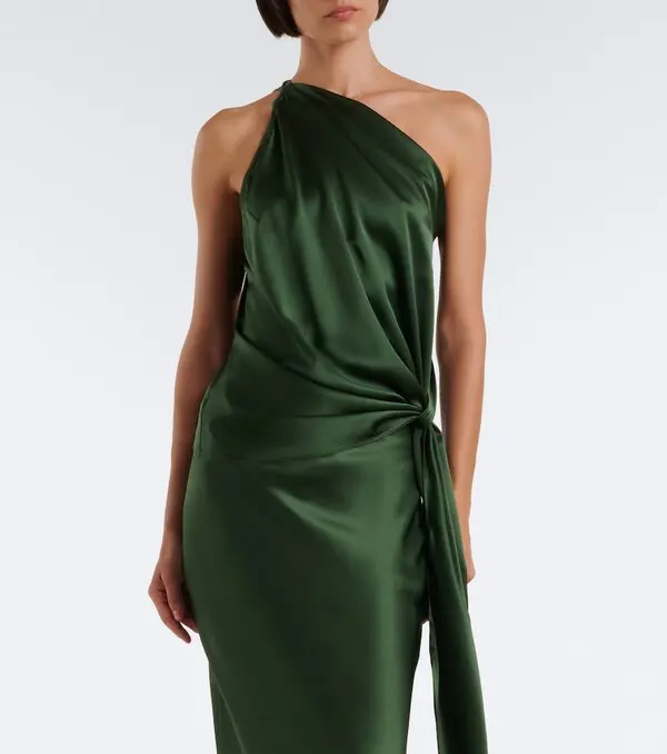 THE SEI Draped One-shoulder Silk Satin Top