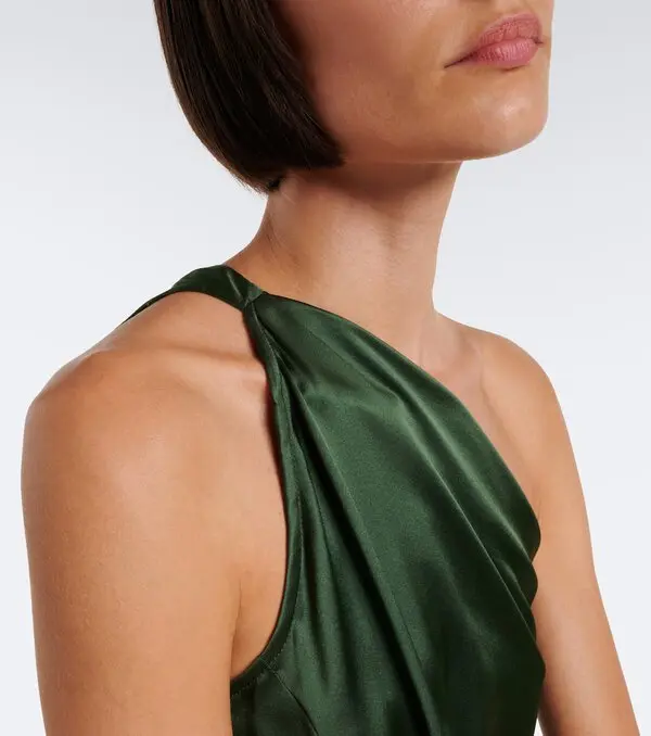 THE SEI Draped One-shoulder Silk Satin Top