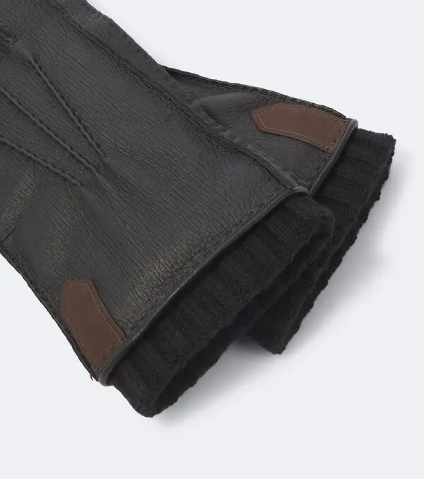 Canali Leather Gloves With Cashmere Trim
