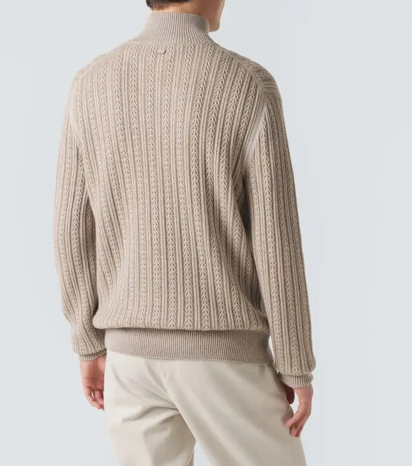 Agnona Cashmere, Wool, And Silk Half-zip Sweater - Beige