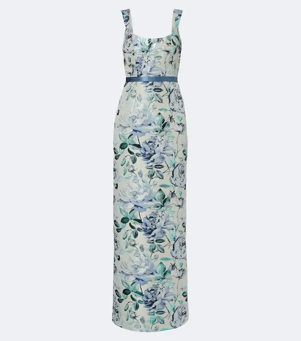 MARKARIAN Robin Belted Floral Brocade Gown