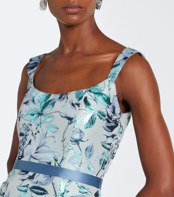 MARKARIAN Robin Belted Floral Brocade Gown