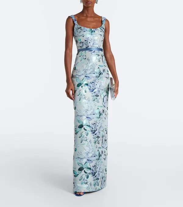 MARKARIAN Robin Belted Floral Brocade Gown