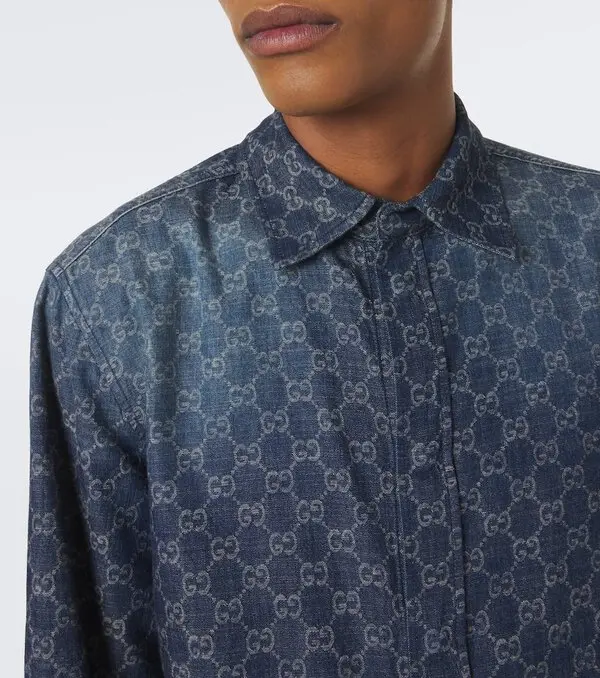 Gucci Gg Cotton Chambray Jacquard Shirt