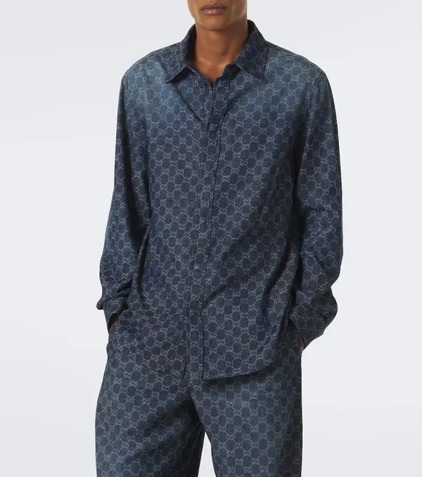 Gucci Gg Cotton Chambray Jacquard Shirt