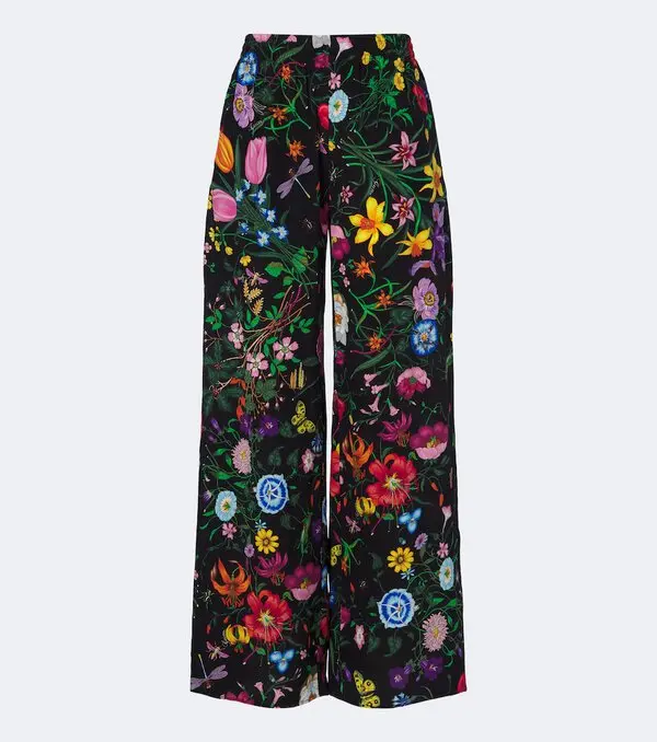 Gucci Flora Silk Twill Palazzo Pants