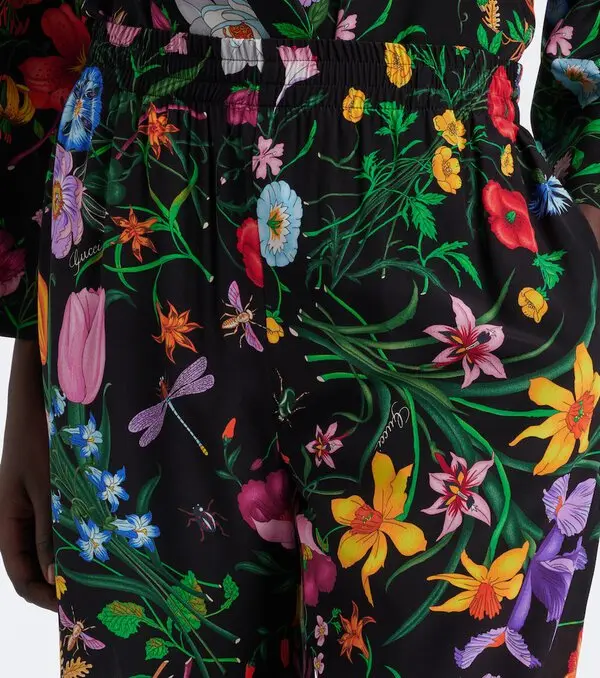 Gucci Flora Silk Twill Palazzo Pants