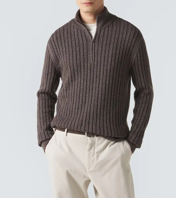 Agnona Cashmere, Wool, And Silk Half-zip Sweater - Grey