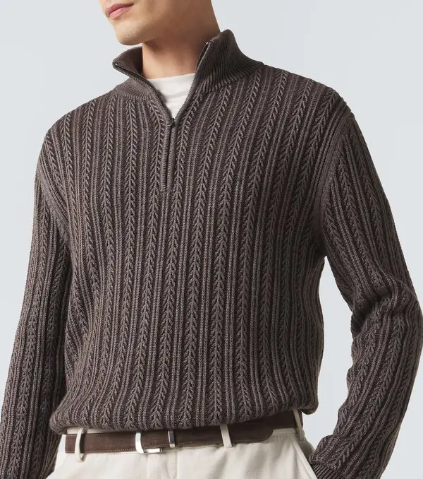 Agnona Cashmere, Wool, And Silk Half-zip Sweater - Grey