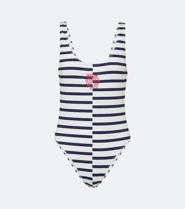 JEAN PAUL GAULTIER Logo Striped One Piece Swimsuit - Blue