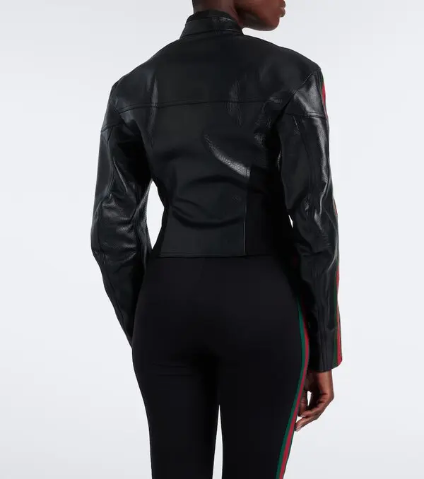 Gucci Web Stripe Leather Biker Jacket