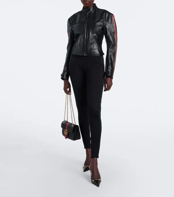 Gucci Web Stripe Leather Biker Jacket