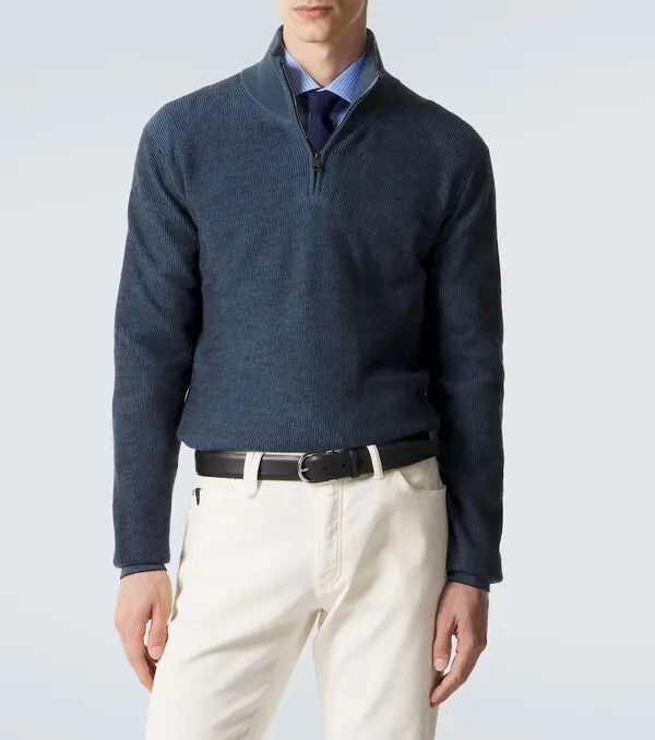 Brioni Cashmere And Wool Half-zip Sweater