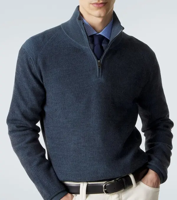 Brioni Cashmere And Wool Half-zip Sweater