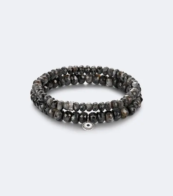 SYDNEY EVAN Set Of 2 14kt White Gold Beaded Bracelets With Diamonds And Moonstones - Grey