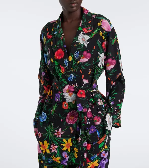 Gucci Flora Belted Silk Crepe De Chine Shirt