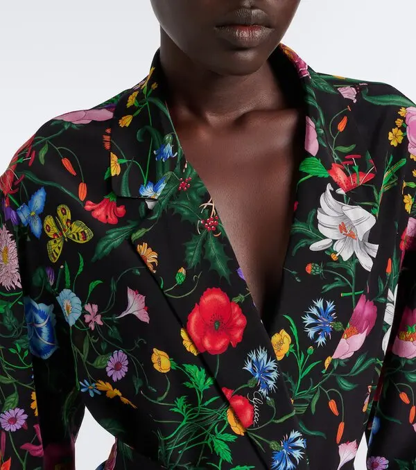 Gucci Flora Belted Silk Crepe De Chine Shirt
