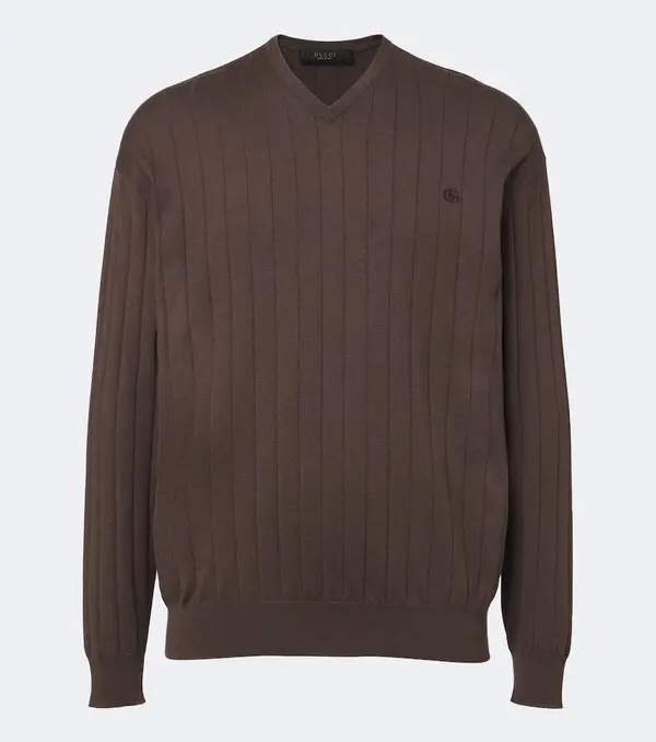 Gucci Double G Silk And Cotton V-neck Sweater
