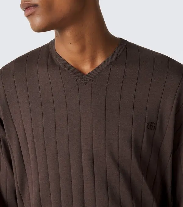 Gucci Double G Silk And Cotton V-neck Sweater